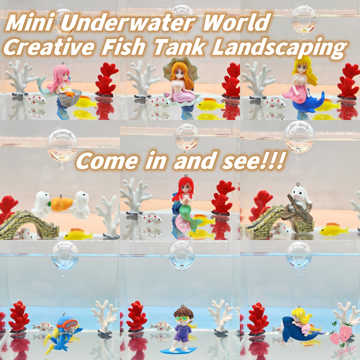 1pc Creative Diy Ornaments Mermaid Design Random Ornament Fish Tank ...