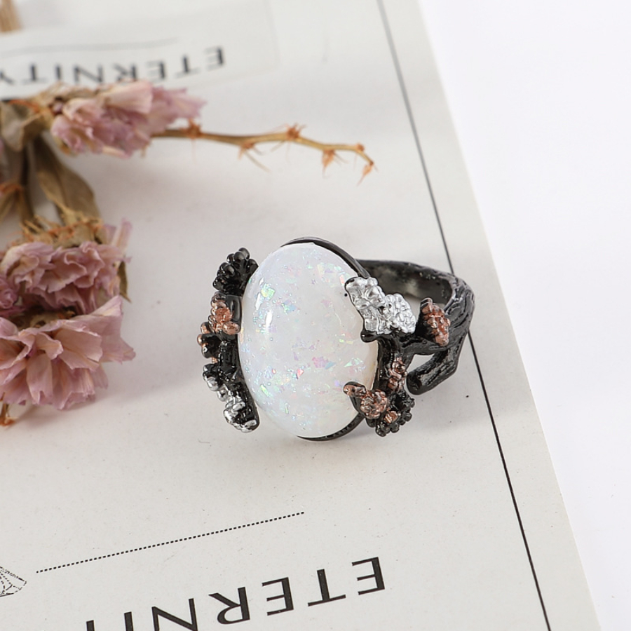 Trendy Vintage Synthetic Opal Black Decorative Ring - Temu Canada