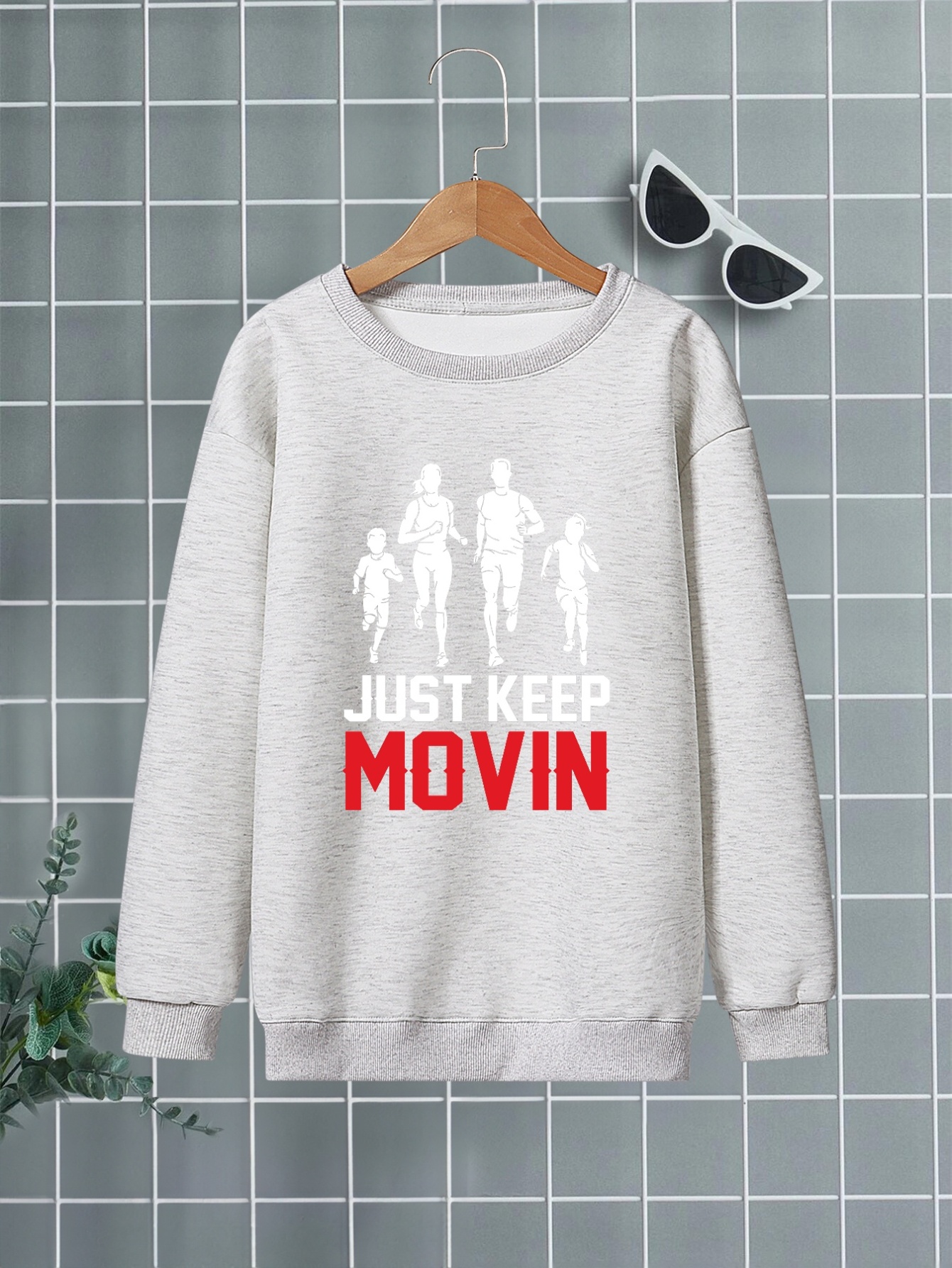 Just Keep Moving' Print Pullover Sweatshirt For Boys Crew - Temu Australia