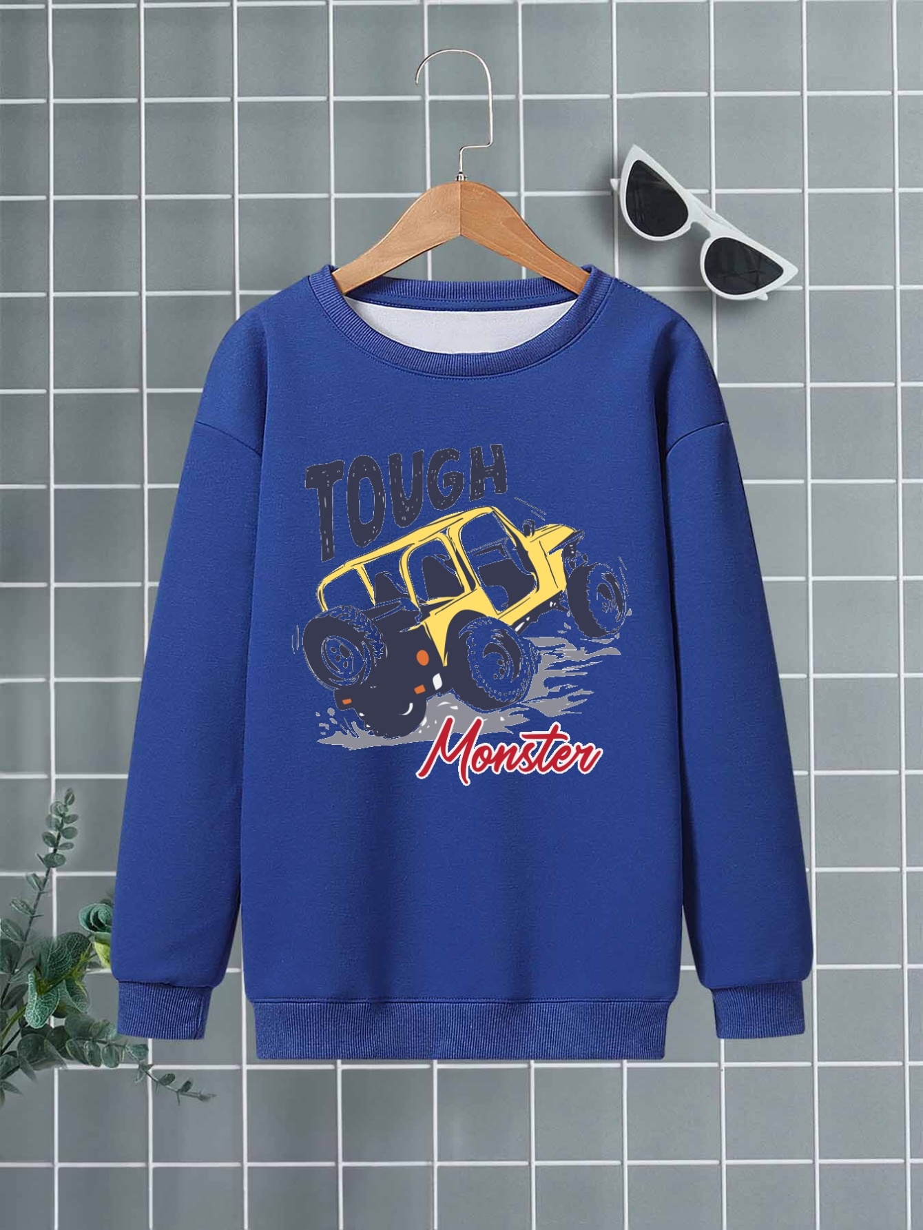 Trendy Cartoon Off Road Vehicle Pattern Print Sweatshirt - Temu New Zealand