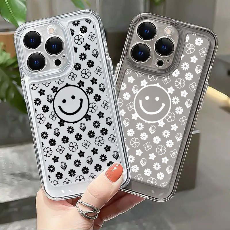 Flower Happy Face Graphic Luxury Shockproof Phone Case - Temu New Zealand