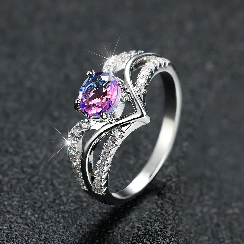 Dainty Promise Ring Inlaid Gradient Crystal Purple - Temu United Kingdom