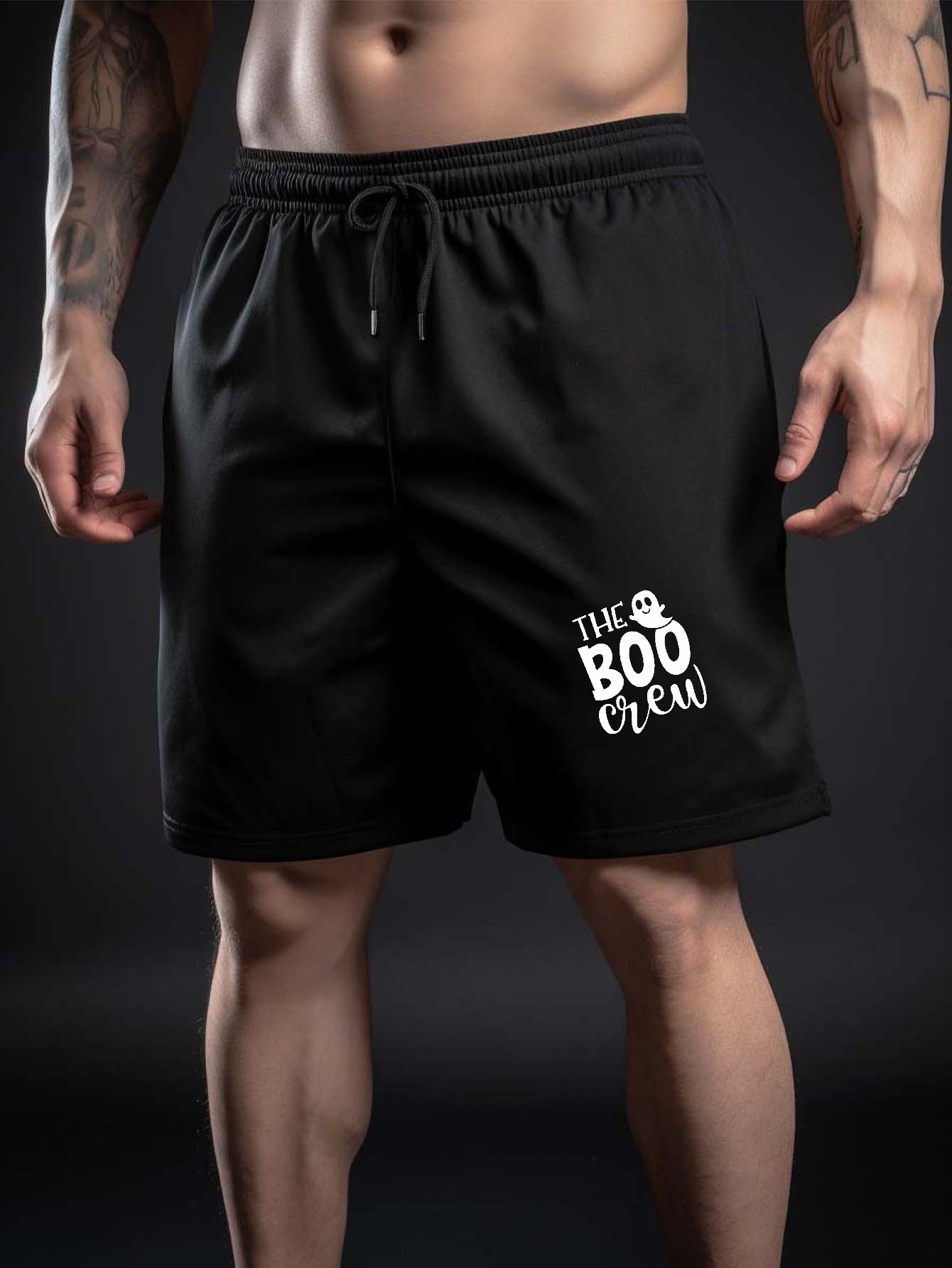 Men's Plus Size Halloween " Boo Crew" Graphic Print Shorts - Temu Australia