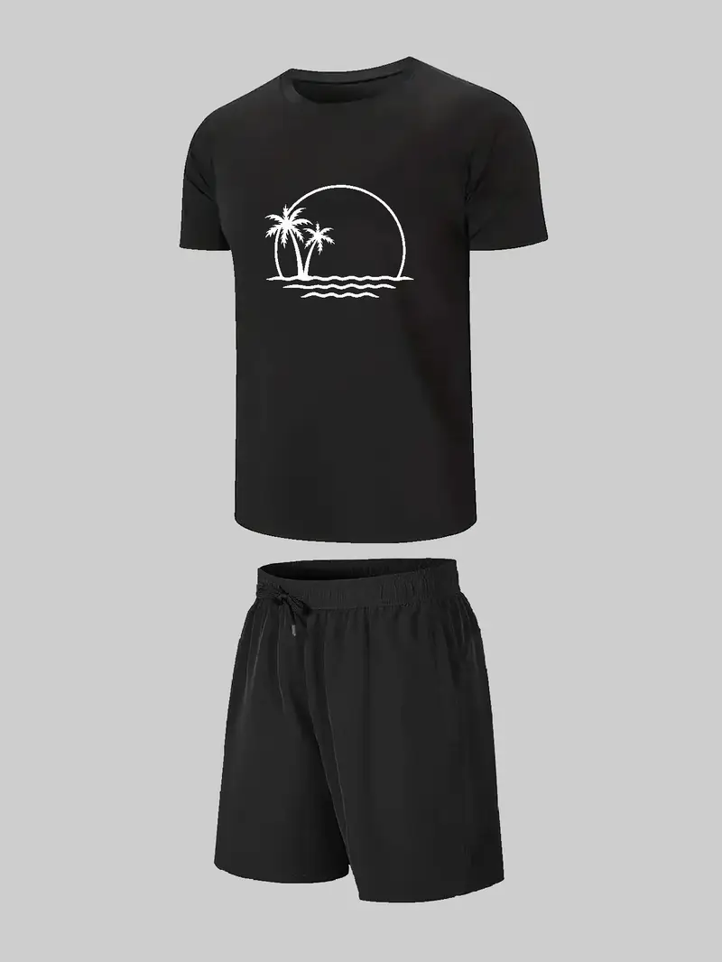 Mens Plus Size Sun Coconut Tree Graphic Print T Shirt Temu Australia