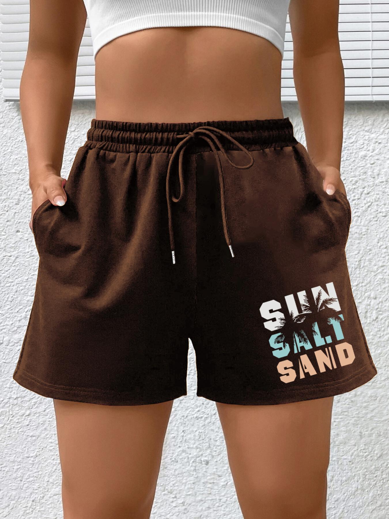 Sports Shorts Plus Size Women's Plus Coconut Tree Letter - Temu Australia