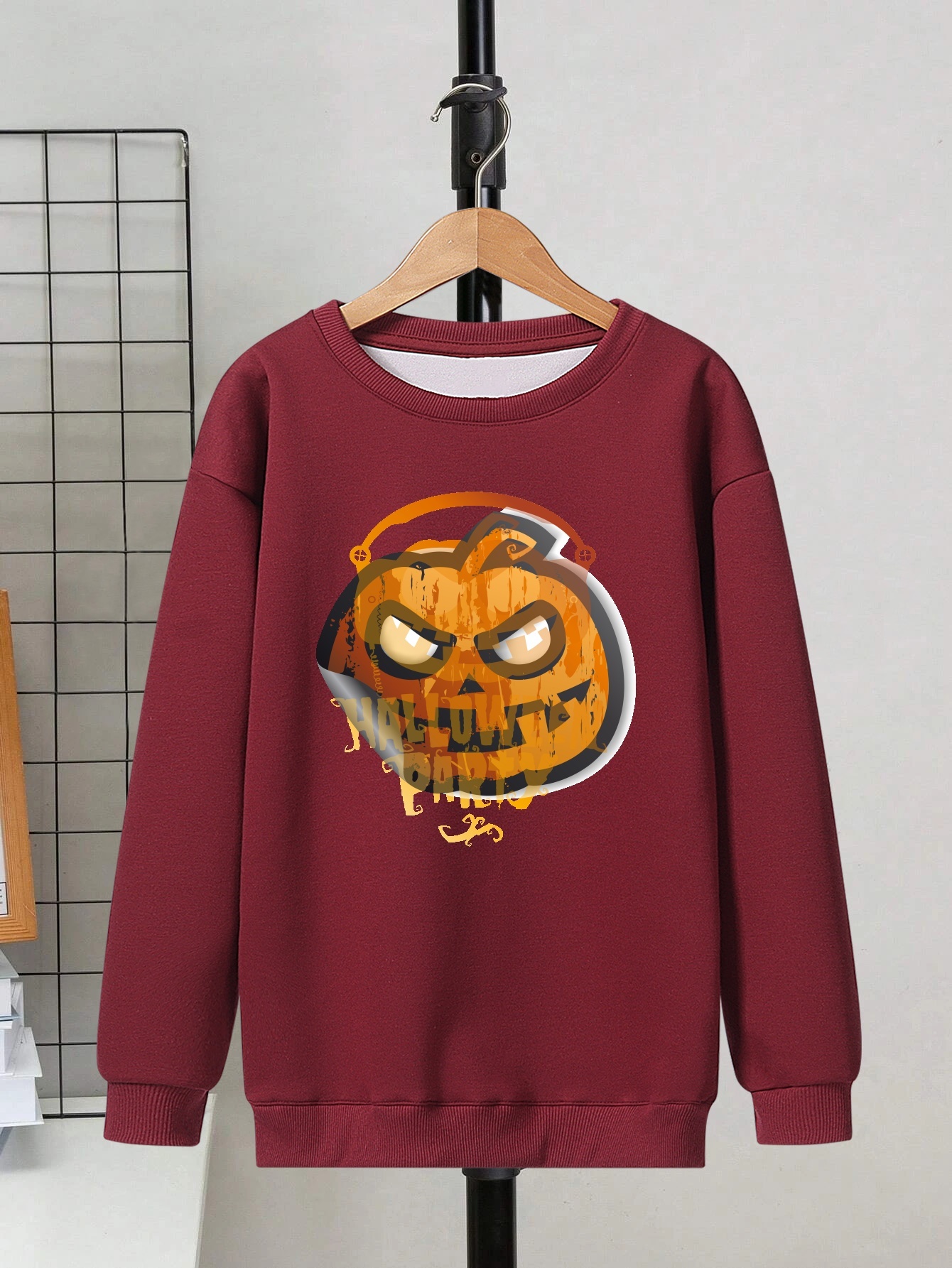 Girls Pumpkin Face Print Halloween Pullover Sweatshirt For - Temu Australia
