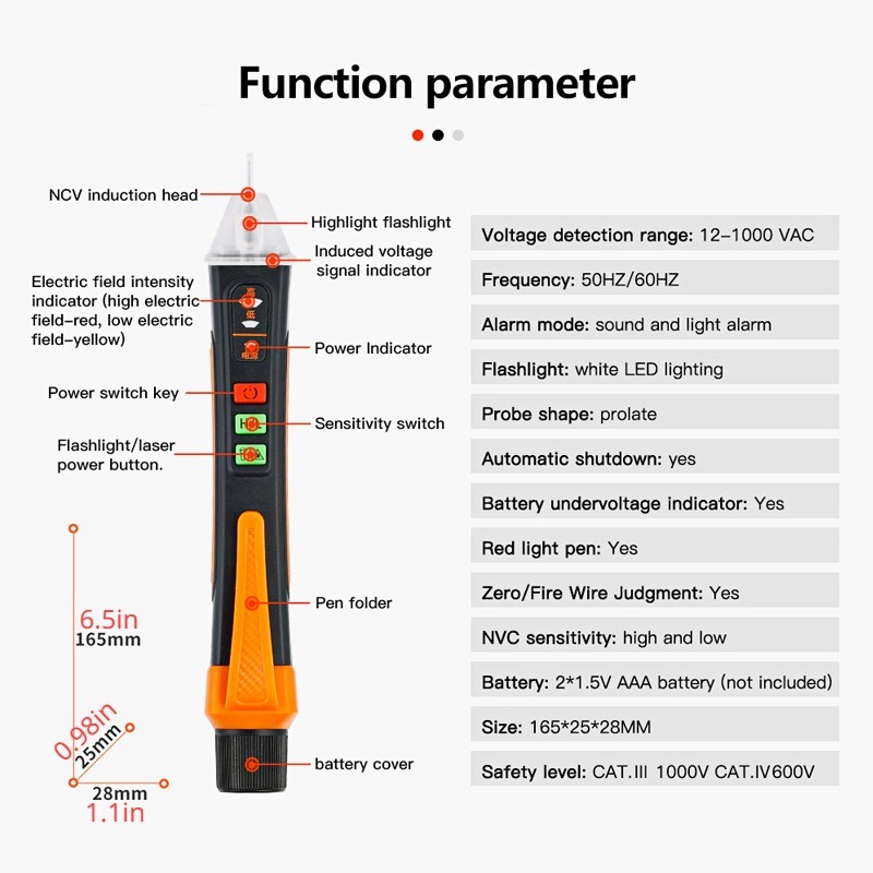 Voltage Detector Smart Non-contact Voltage Tester Pen Meter 12-1000v ...