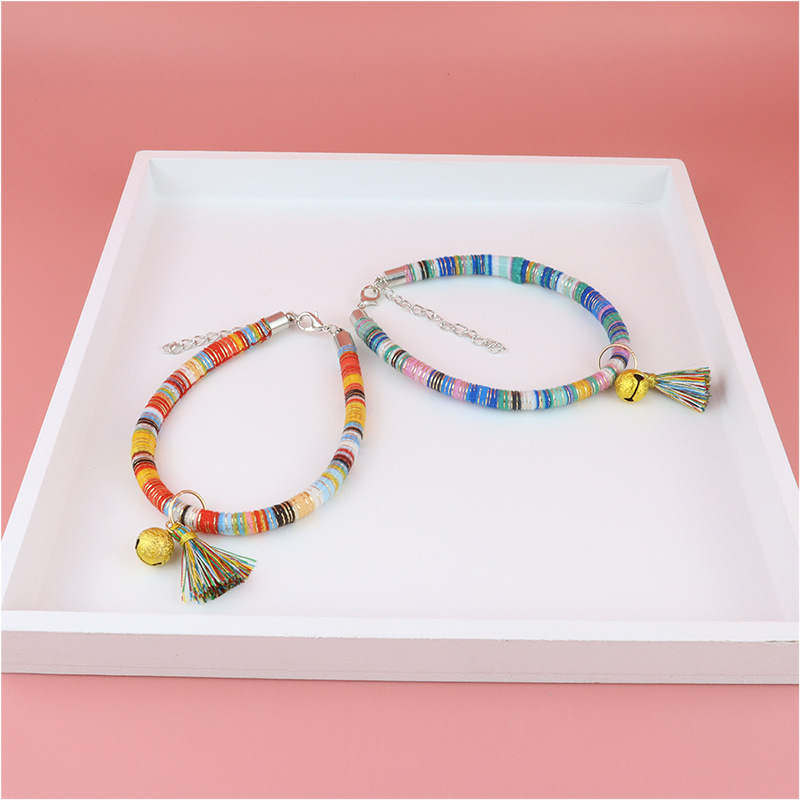 Cute Cat Collar Bell Tassel Colorful Stripe Print Pet Collar - Temu Norway