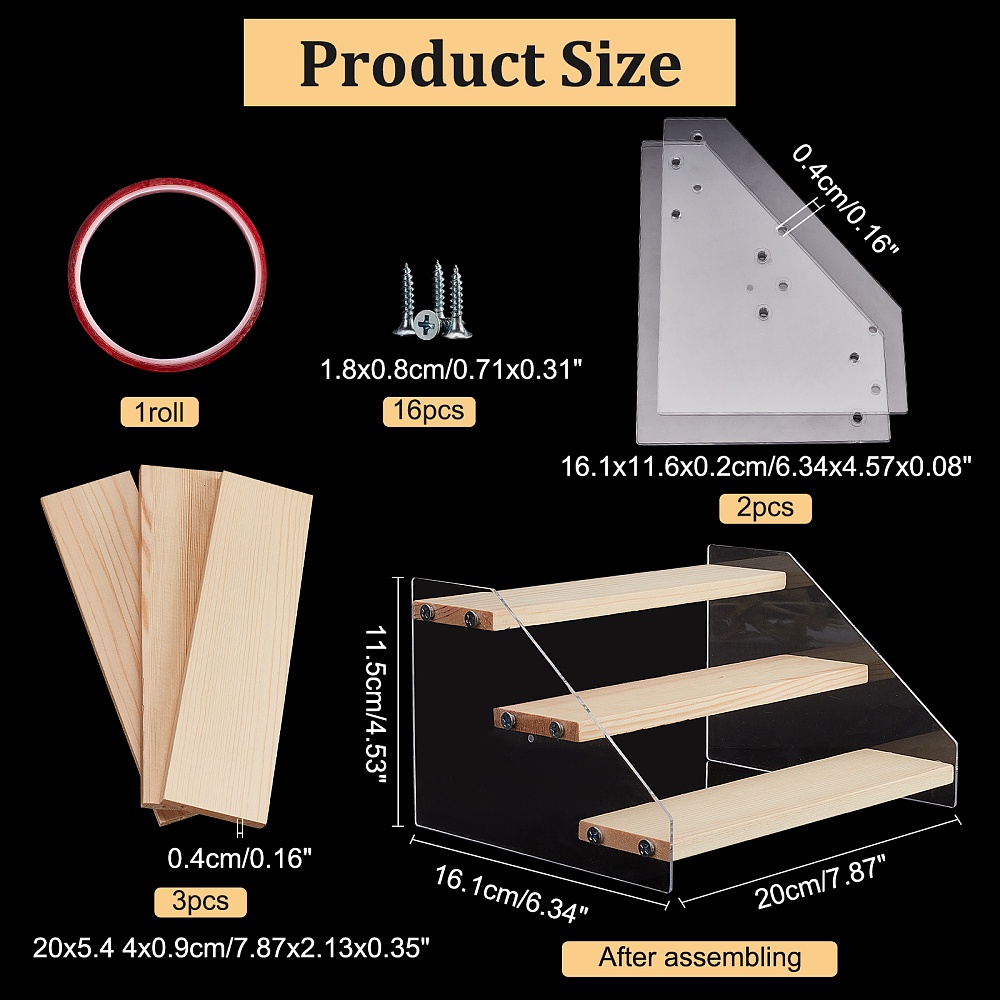 3 step Acrylic Clear Display Tiered Shelf Wood Stands - Temu