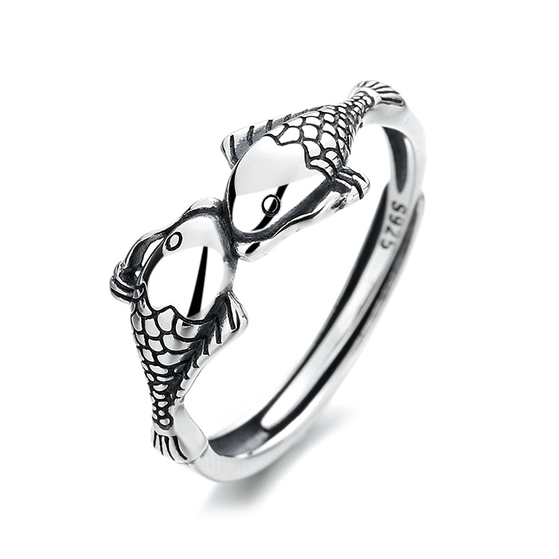 925 Sterling Silver Coin Carp Decor Ring Men's Retro Index - Temu Ireland