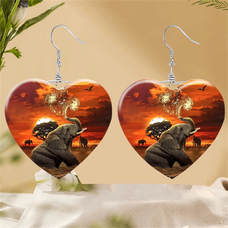 Creative Elephant Pattern Heart shaped Glass Pendant - Temu Australia