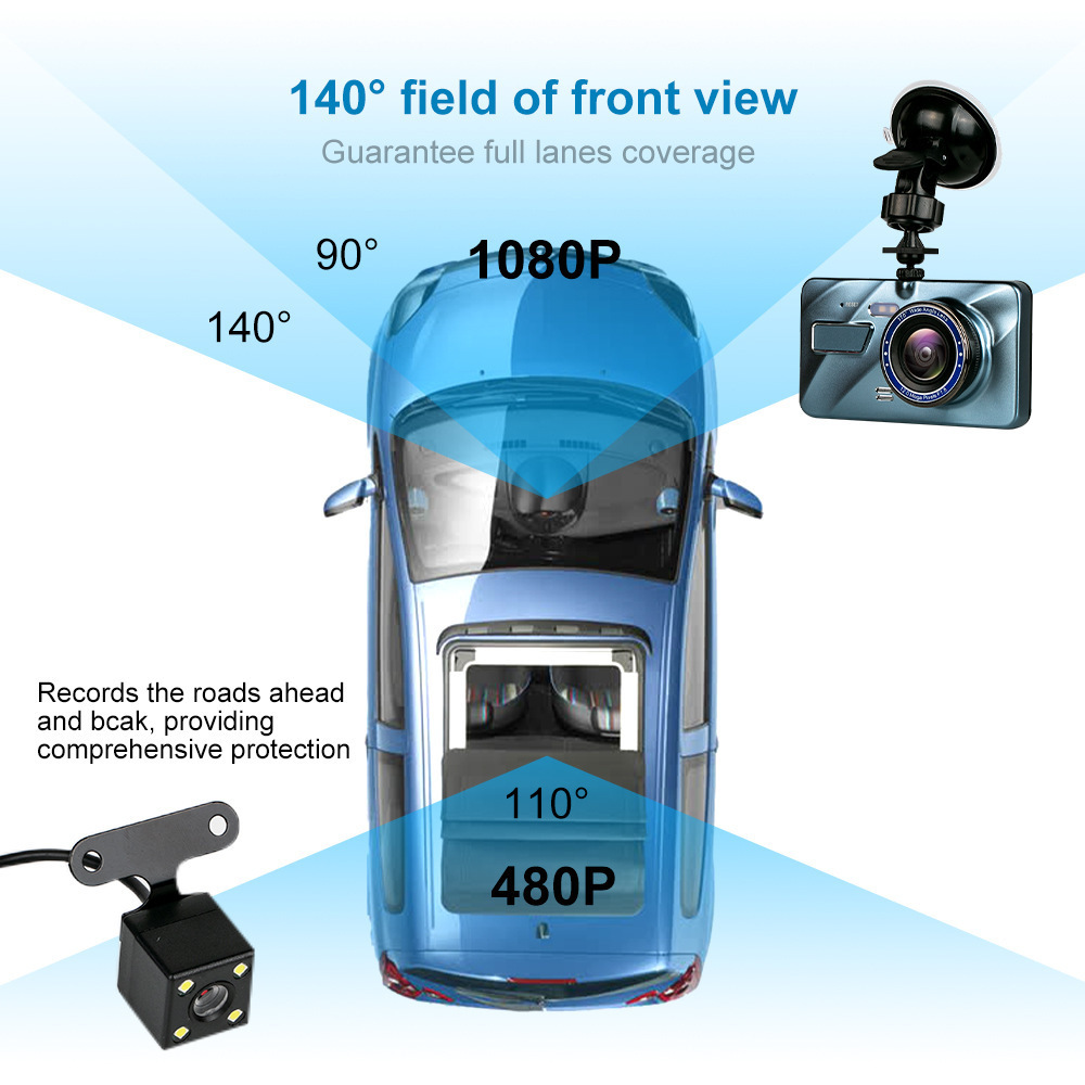Car Dvr Touch Screen Front Rear Dual Lenses High definition - Temu Canada