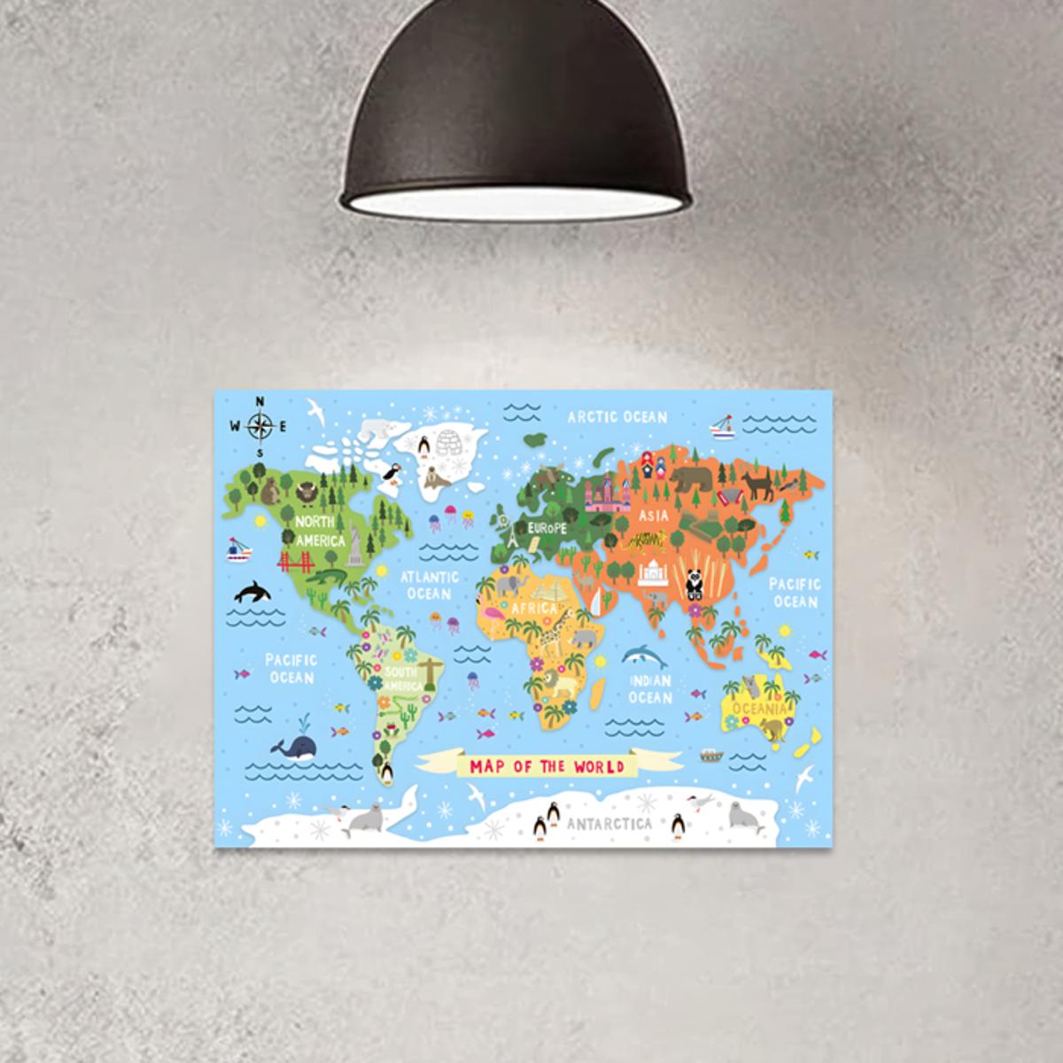 Canvas Poster World Map For Children Poster Animal - Temu