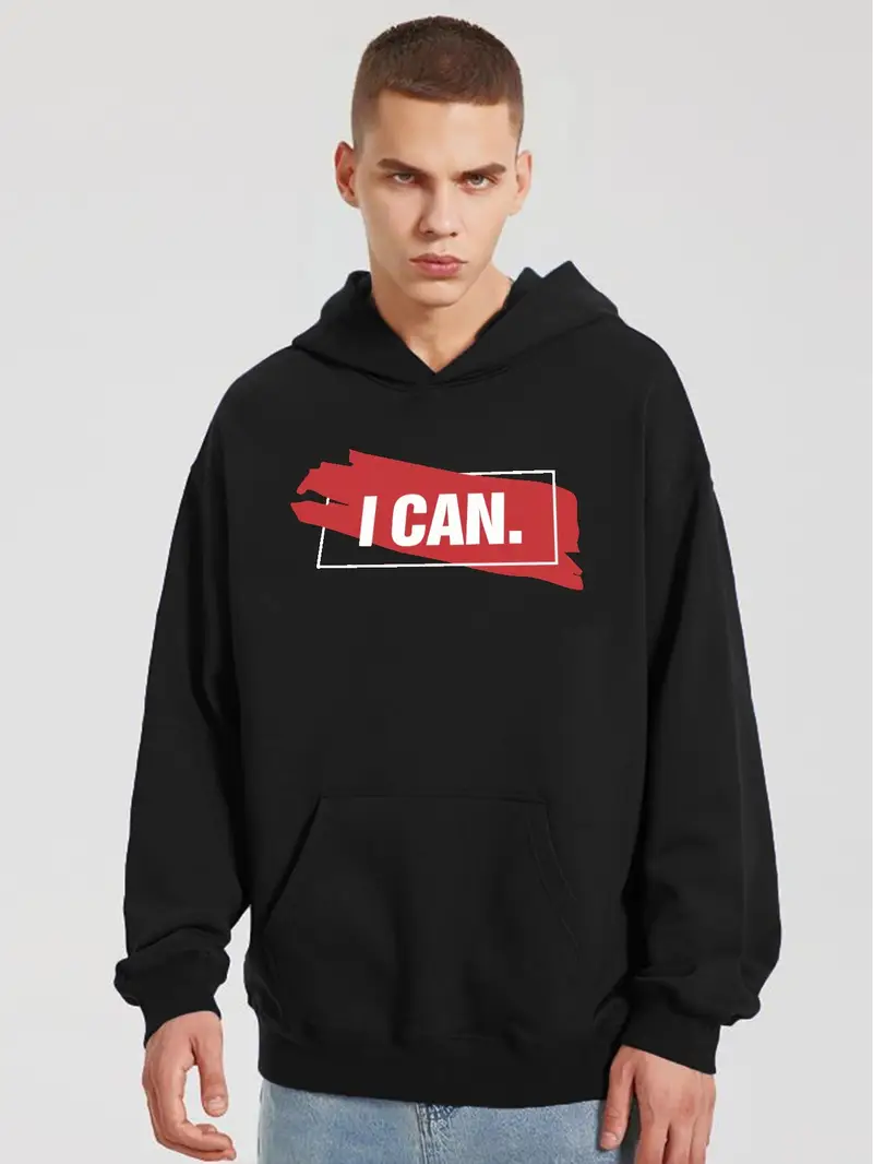 Various Letter Print Hoodies For Men Graphic Sweatshirt With Kangaroo