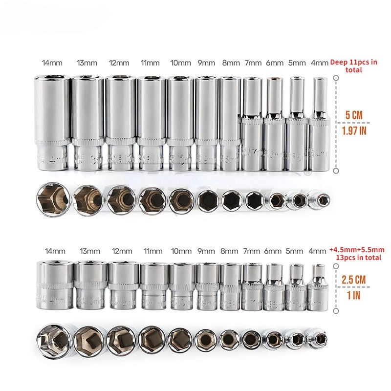 Power Tools LUOWAN 46 Piece 1/4 Inch Drive Socket Set&Tool Sets,Ratchet ...