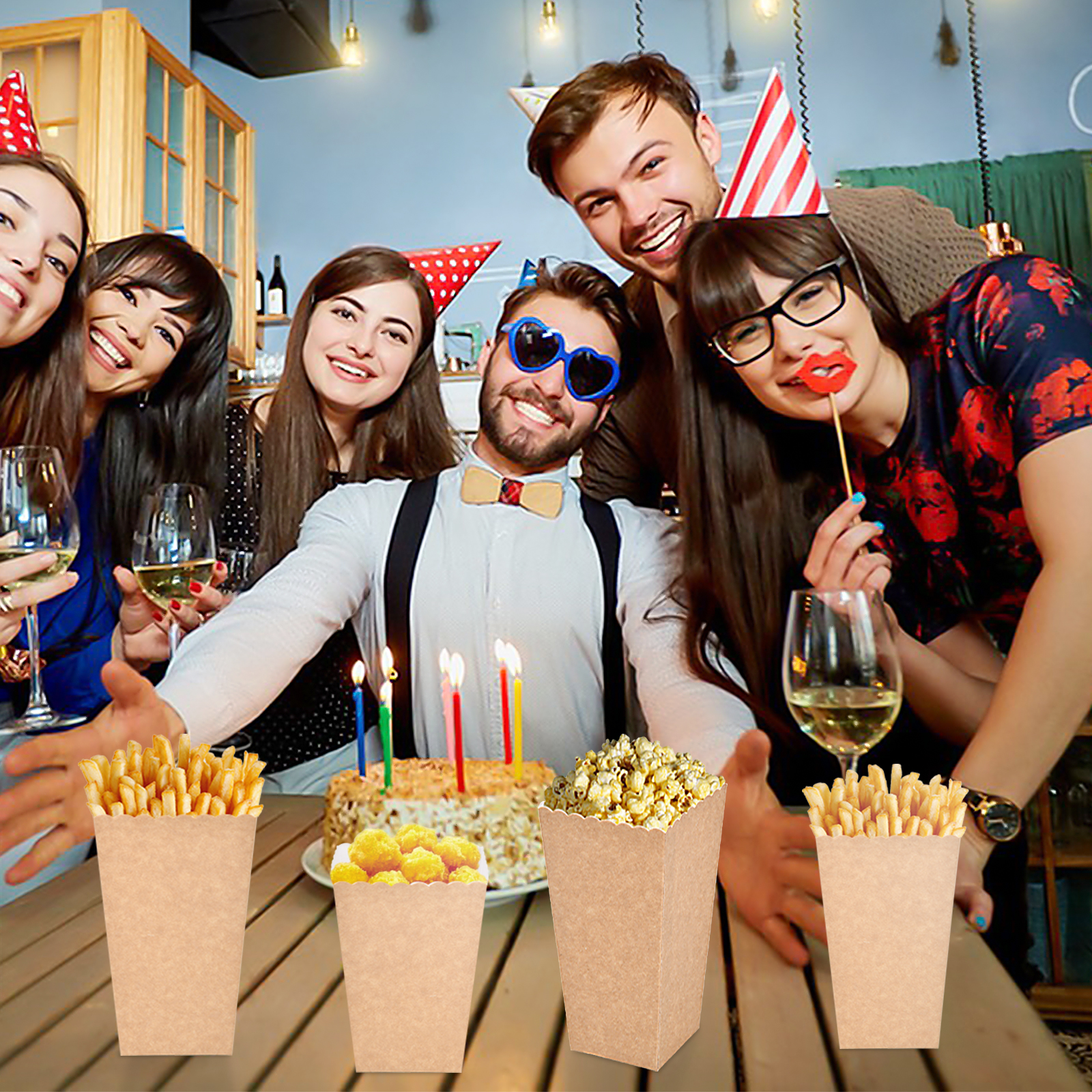 50 יחידות קופסאות טובות לפופקורן נייר קראפט מיכלי ממתקים מקרטון