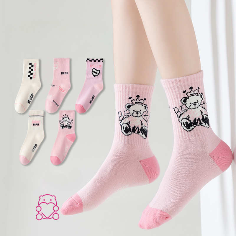 Girl's Cute Bear Graphic Crew Socks Comfy Breathable Soft - Temu Ireland
