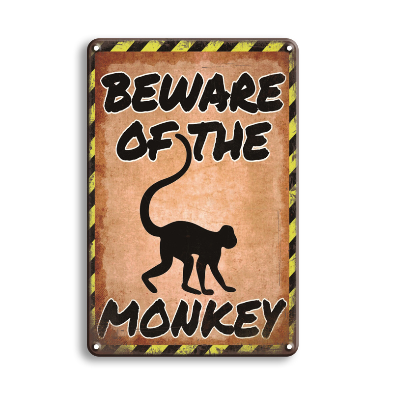 Beware Monkey Signs Tin Sign Funny Vintage Metal Warning - Temu