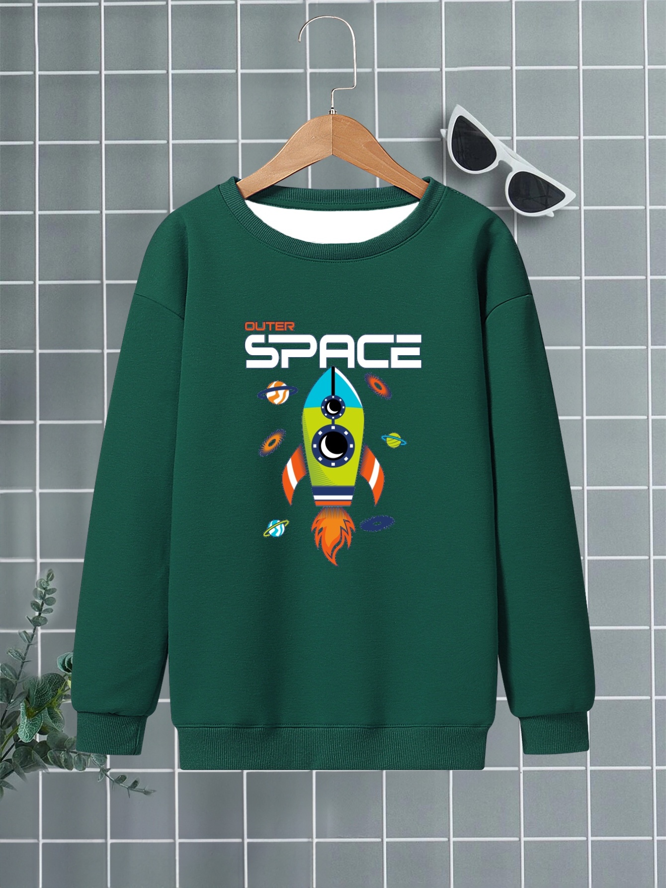 Cartoon Rocket And Outer Space Letter Print Thick Sweatshirt - Temu ...