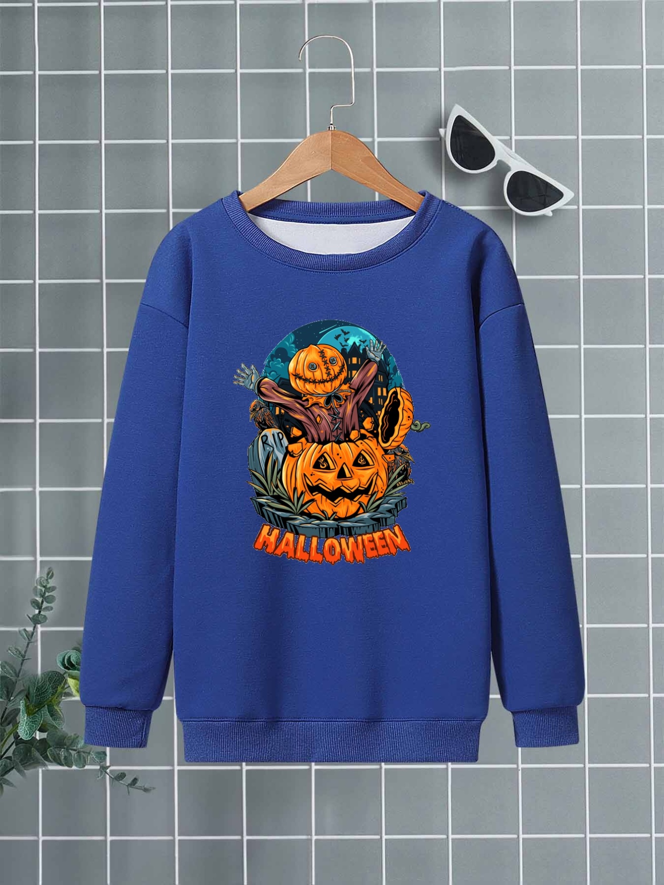 Halloween Pumpkin And Monster Print Thick Sweatshirt For - Temu New Zealand