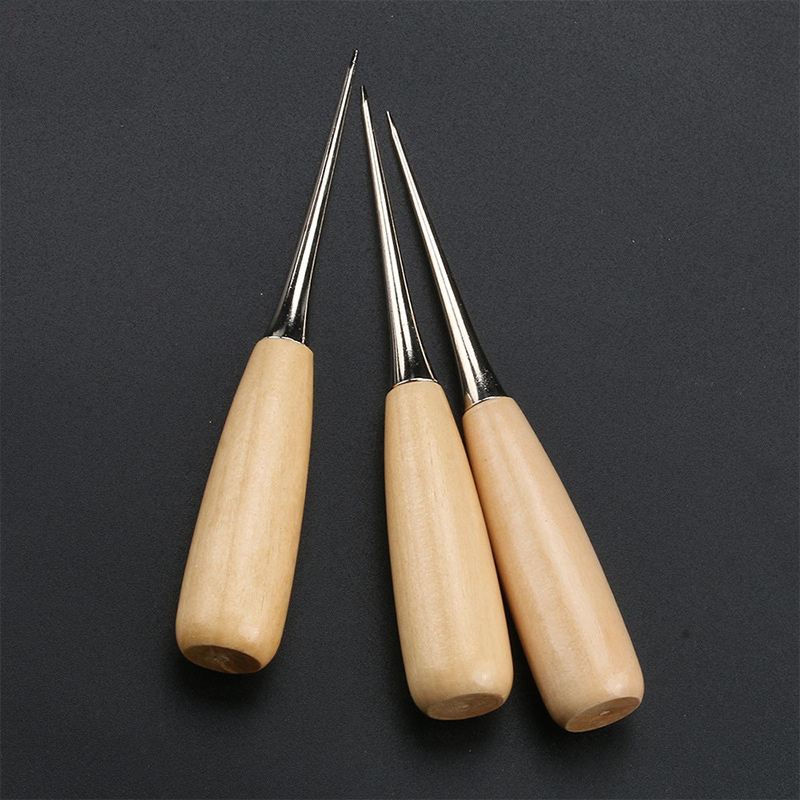 1pc Wooden Handle Awl Diy Handmade Leather Goods Cloth Piercing Belt ...