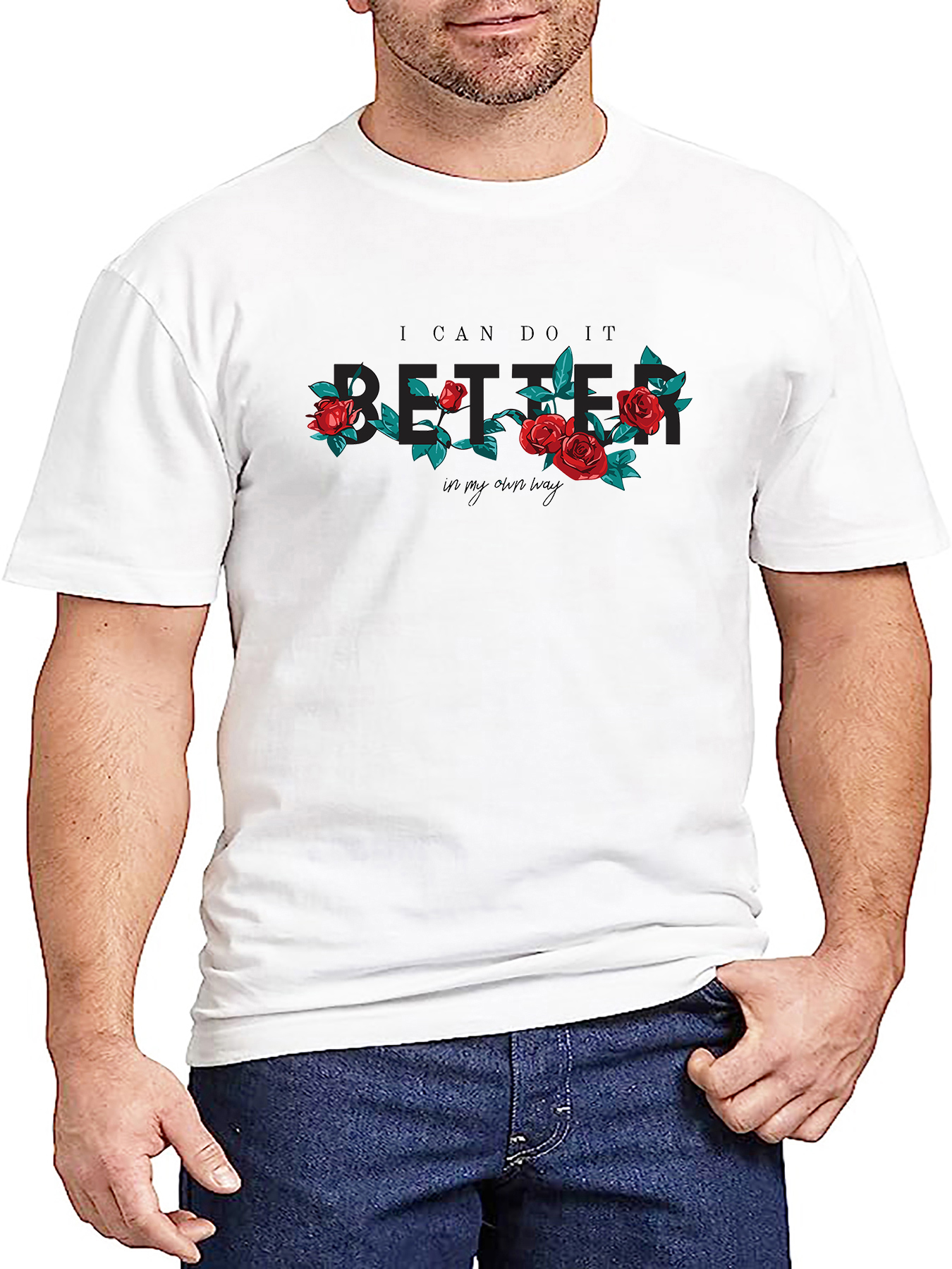 Better And Rose Print Mens Graphic T Shirt Casual Comfy Tees For Summer