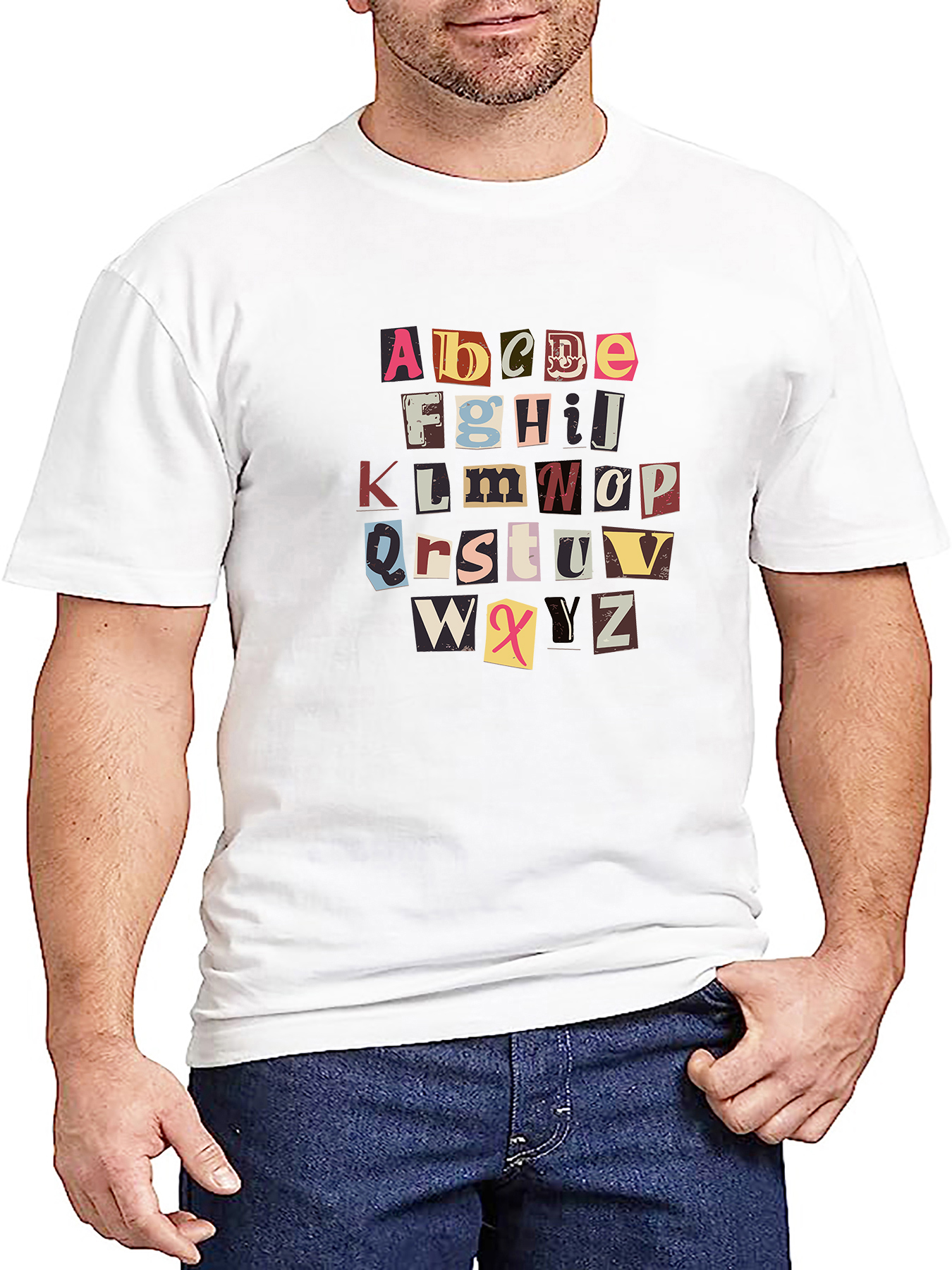 Colorful Alphabet Print Mens Graphic T Shirt Casual Comfy Tees For Summer Mens Clothing | Find ...