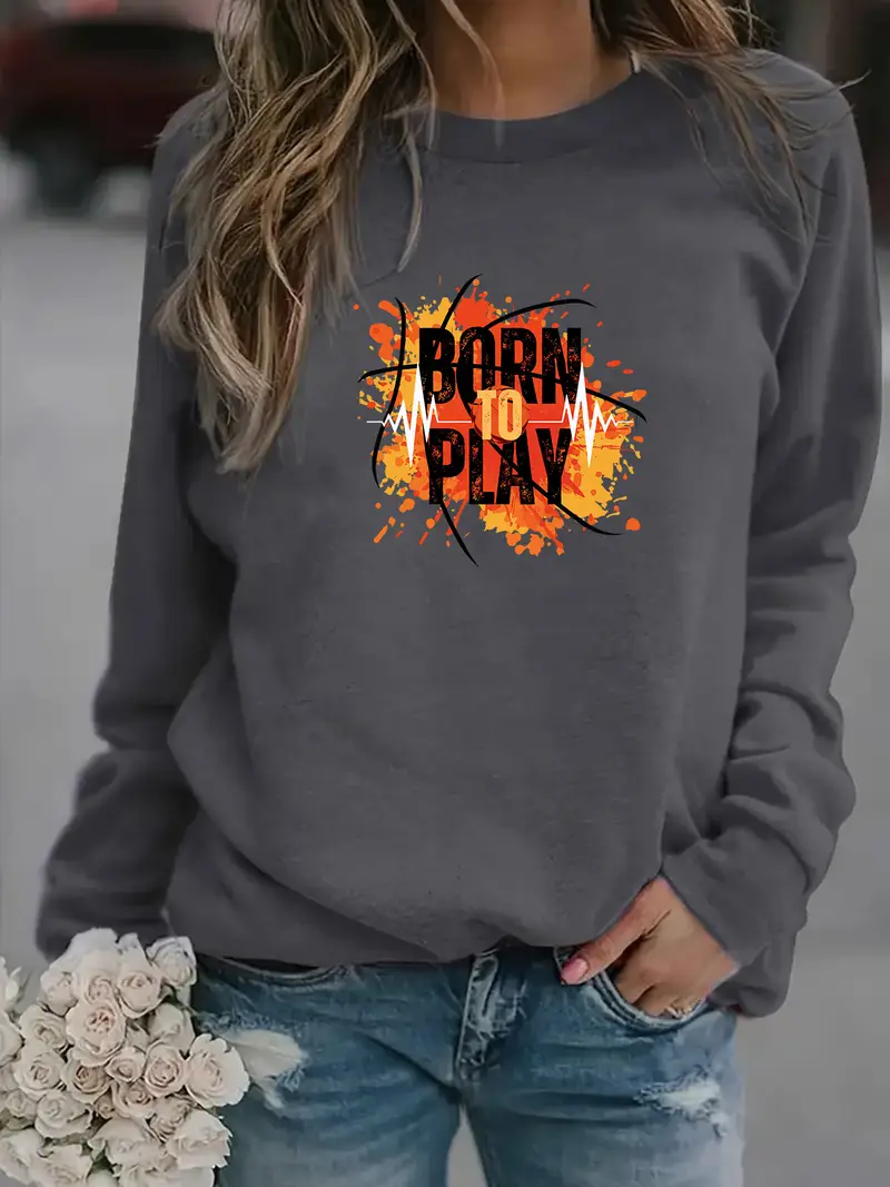 Letter Print Sweatshirt Casual Long Sleeve Crew Neck Temu New Zealand