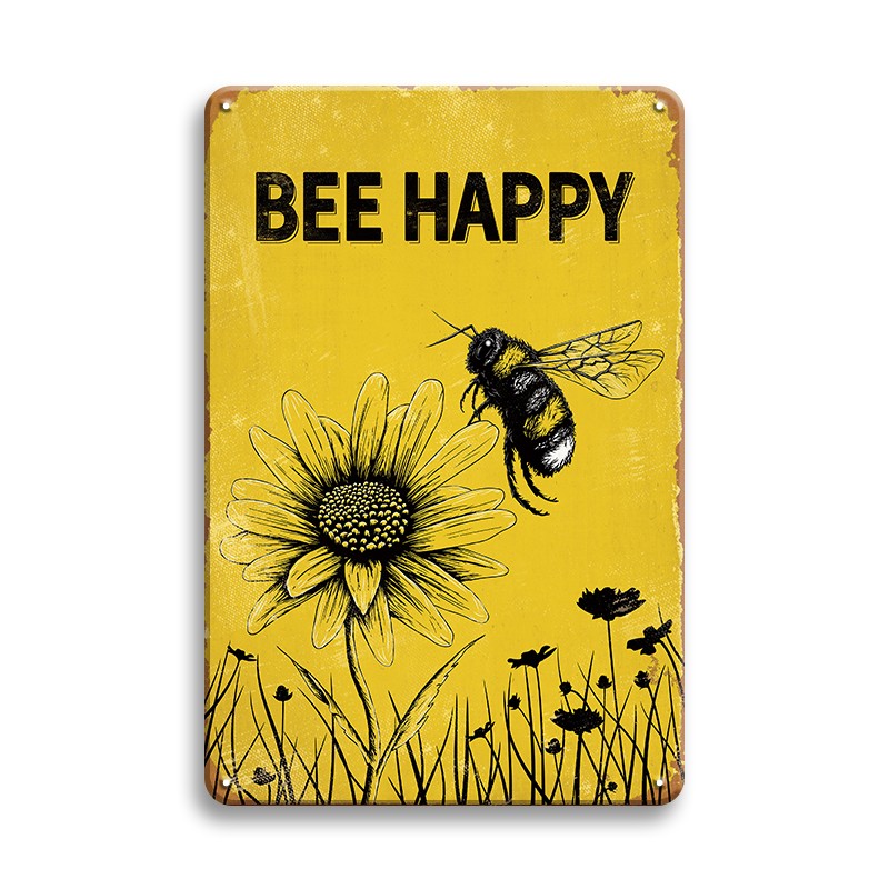 Bee Sign Rustic Metal Posters Bee Happy Sign Farmhouse Temu United Kingdom