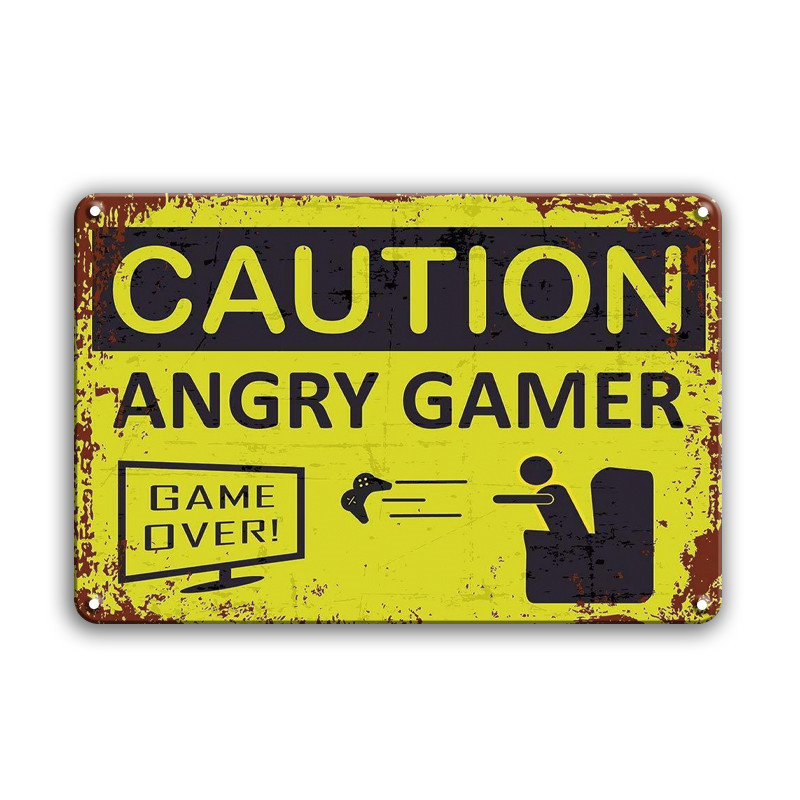 Caution! Angry Gamer game Vintage Funny Metal Tin Sign - Temu Australia