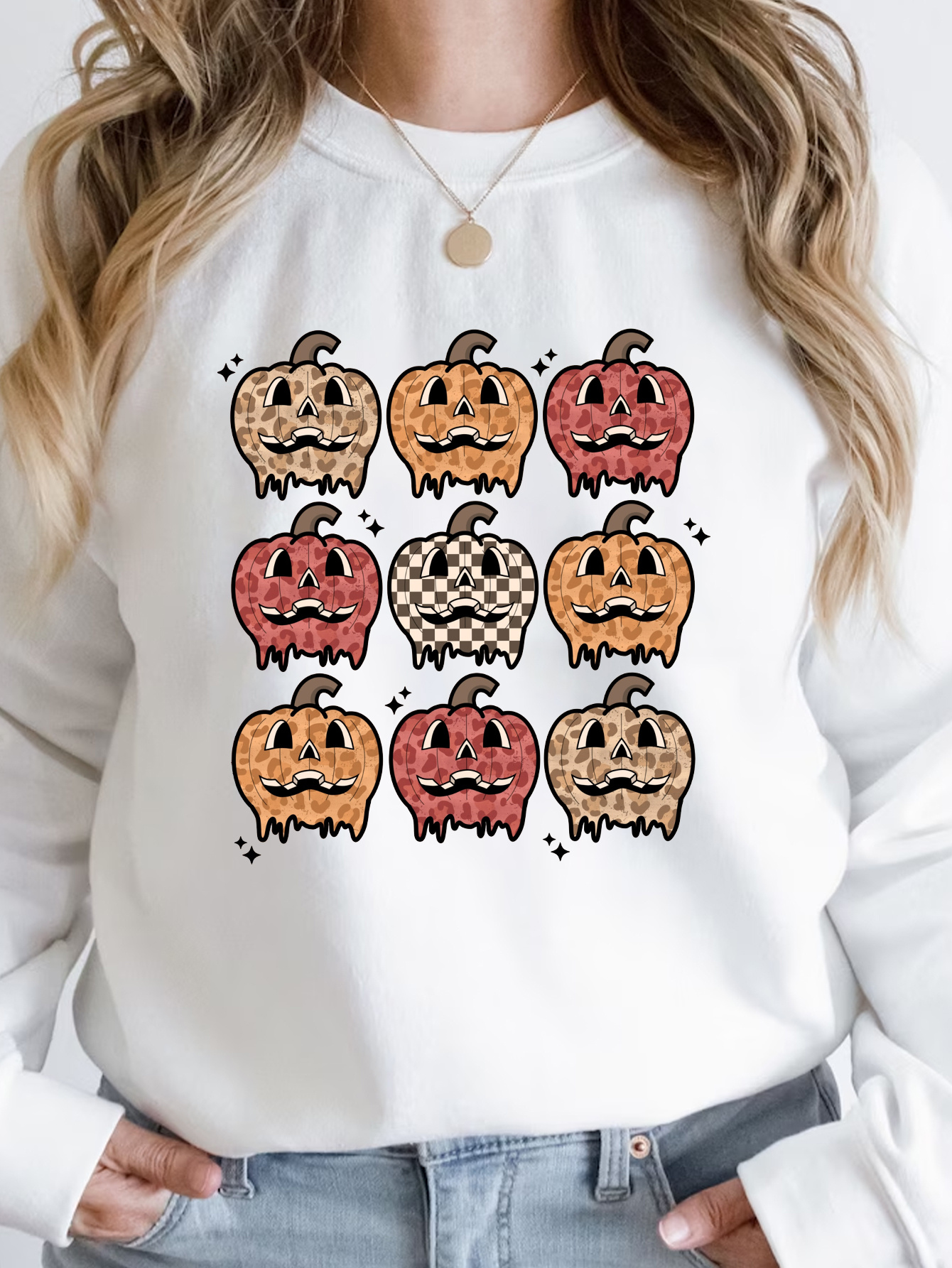 Halloween Pumpkin Print Sweatshirt Casual Long Sleeve Crew - Temu Australia