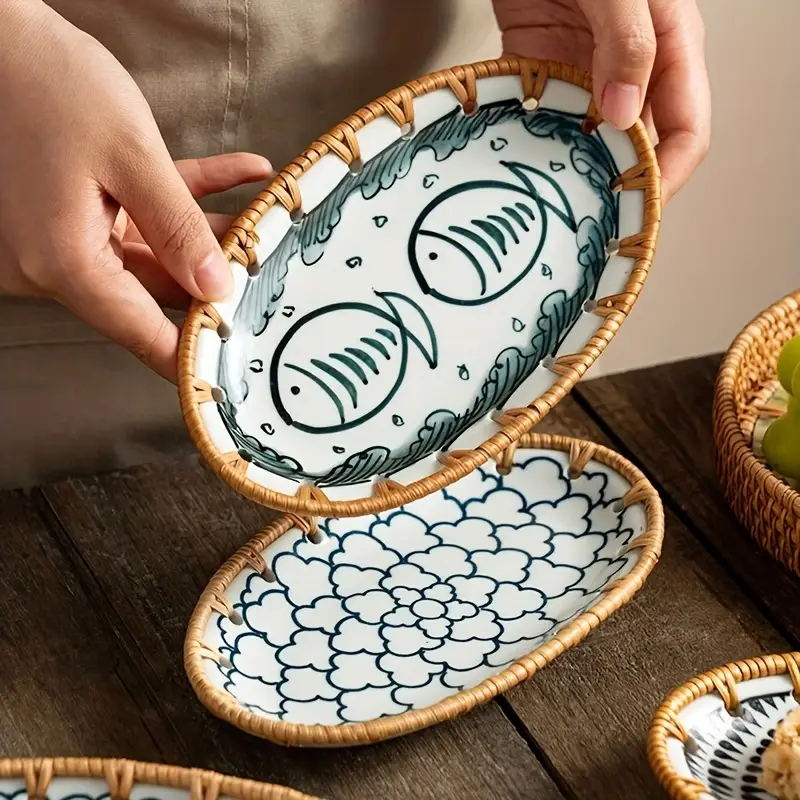 Ceramic Rattan Plate Oval Appetizer Plate Chinese Japanese - Temu ... Ceramic Rattan Plate Oval Appetizer Plate Chinese Japanese - Temu ...