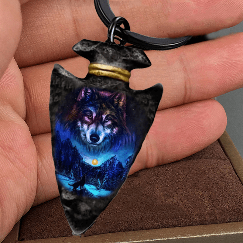 Creative Animal Night Wolf Acrylic Triangle Keychain For Men Birthday ...