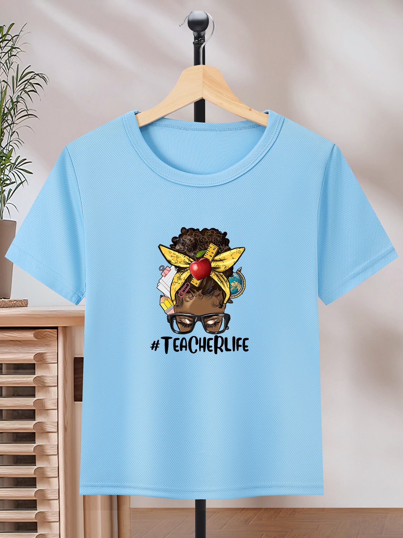 Teacherlife Print T shirt Crew Neck Short Sleeve Pullover - Temu New ...