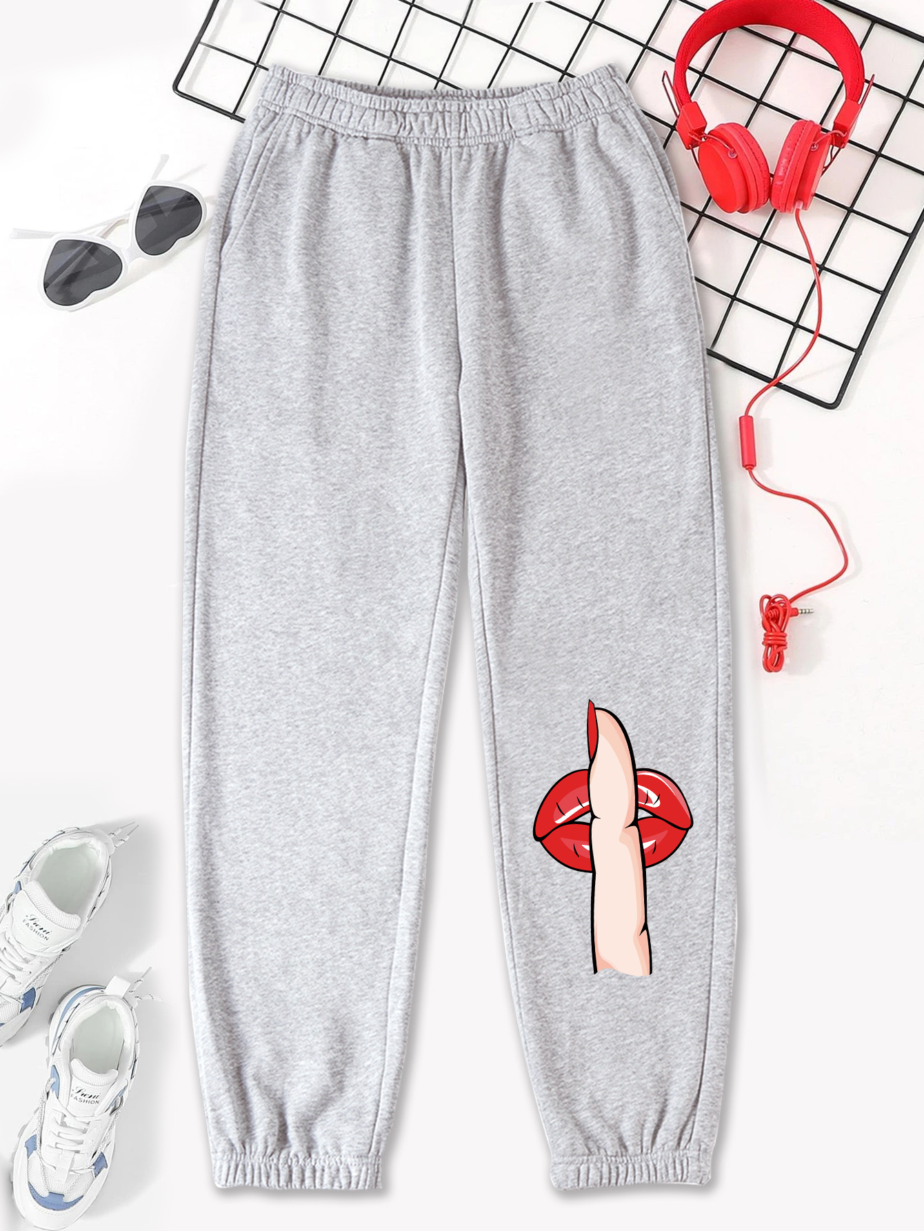 Kid's Red Lips Print Sweatpants Elastic Waist Jogger Pants - Temu Ireland