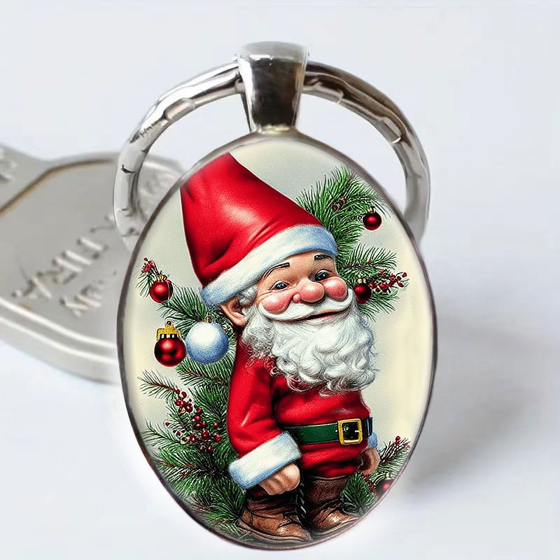 1pc Cute And Exquisite Santa Oval Keychain For Men Christmas Jewelry ...