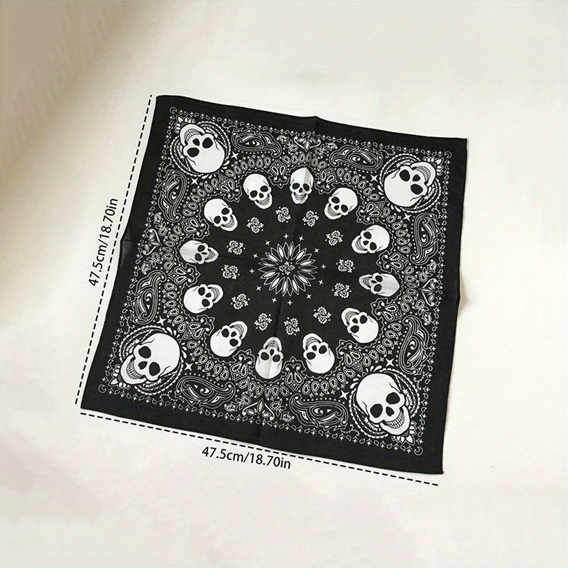 1pc hip hop skull print bandana vintage square scarf head wrap for ...