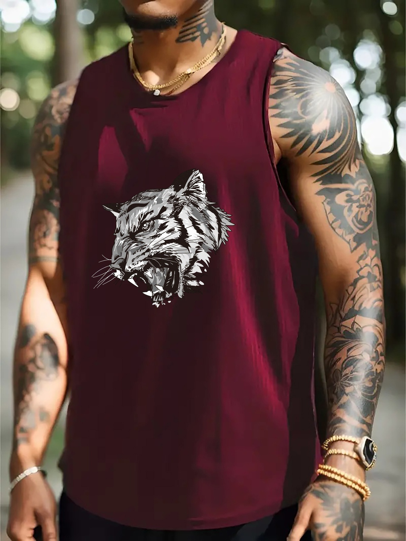 Plus Size Men's Tank Top Anime Tiger Print Sleeveless Tees - Temu Australia
