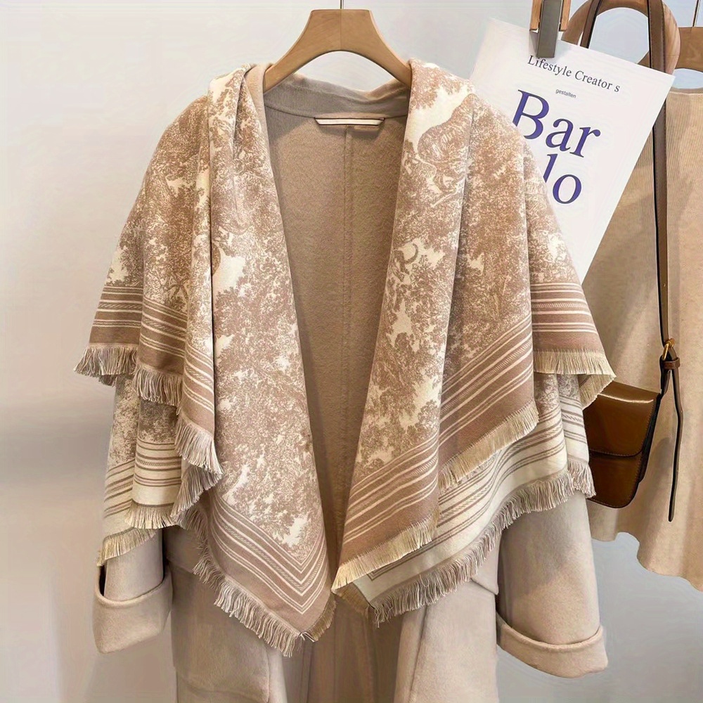 Boho Plant Jacquard Fringe Scarf Imitation Cashmere Soft - Temu Australia