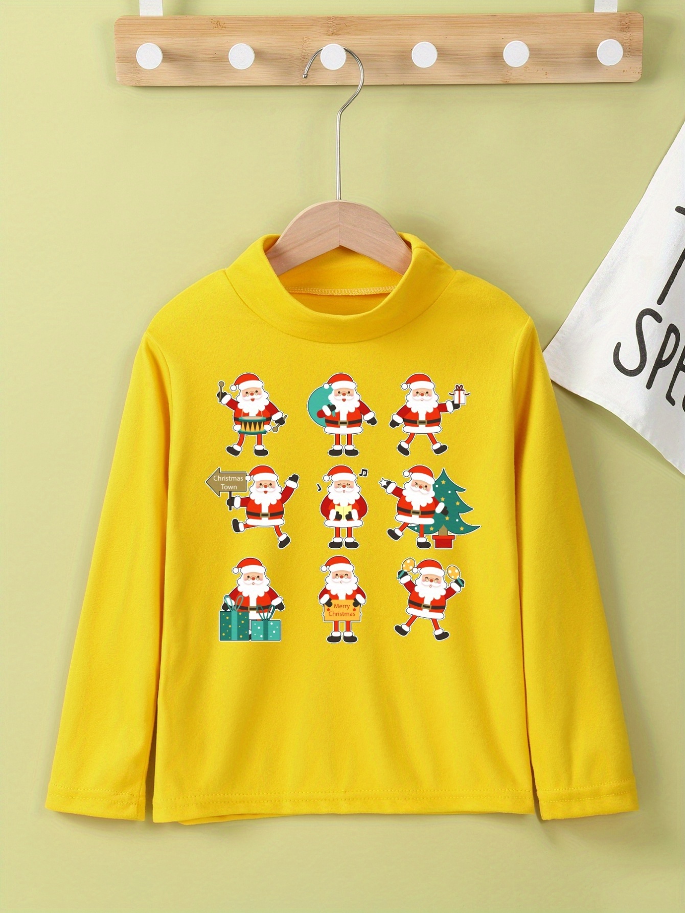 Santa Print Long Sleeve Mock Neck Half Turtleneck T Shirt - Temu New ...