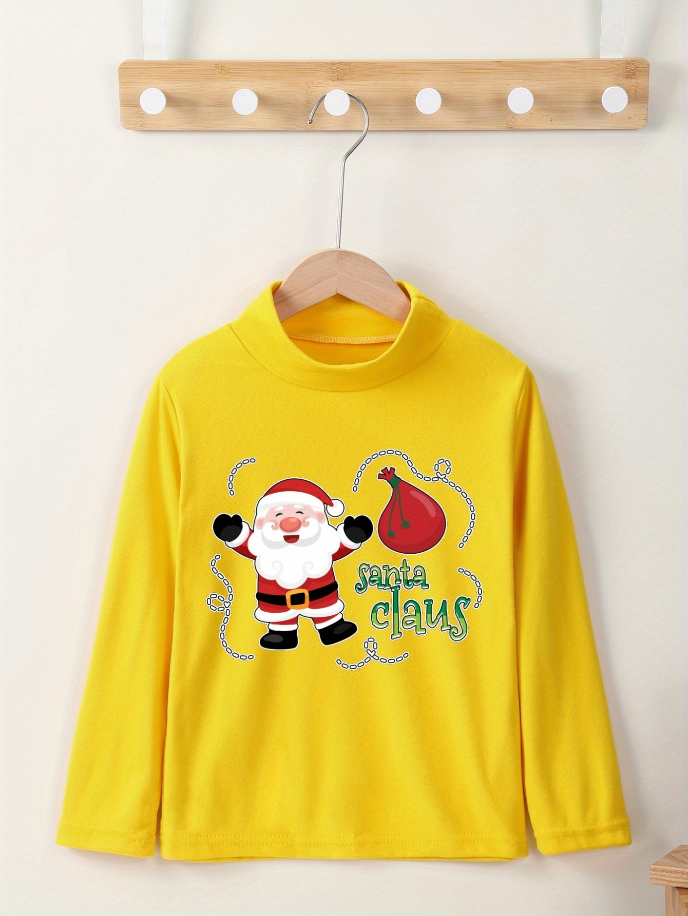 santa claus gift bag print long sleeve half turtleneck t - Temu Australia