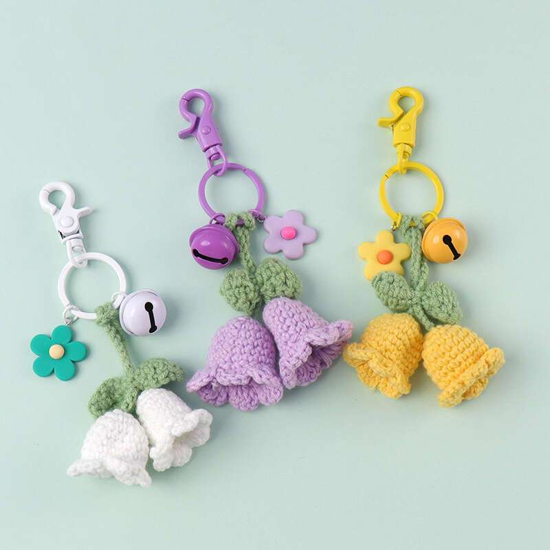 Blue Bell Flower Woolen Knitted Flower Keychain For Men Cute - Temu Ireland