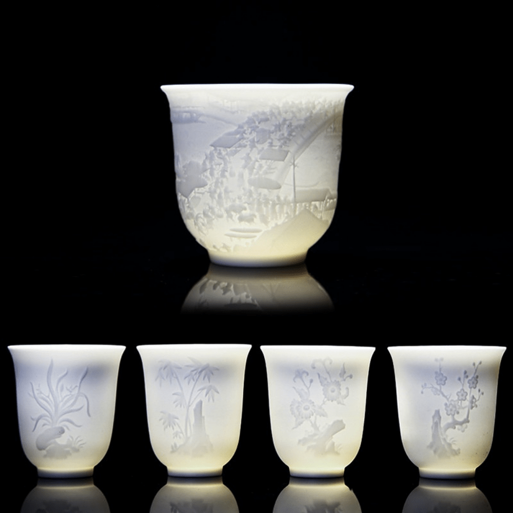 White Porcelain Tea Cups Qingming Shanghe Tu Handmade Three - Temu New ...