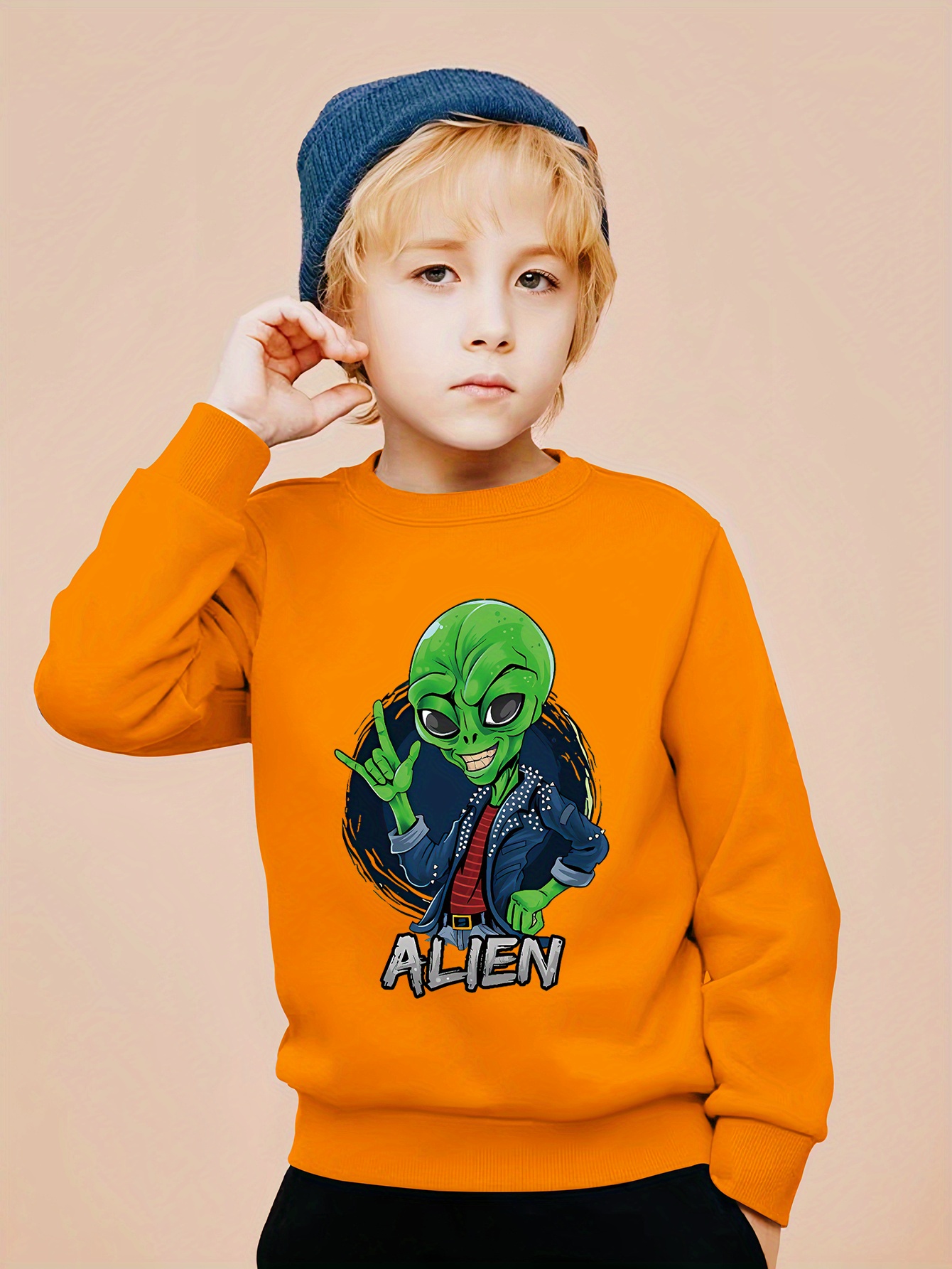 Alien Pattern Print Sweatshirt Kids Boys Keep Little One - Temu Australia