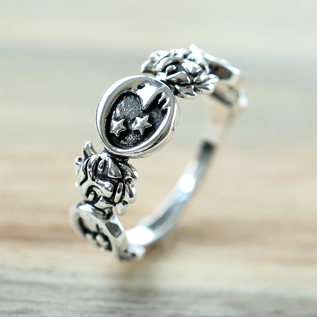 Vintage Ring Retro Moon Star Design Suitable For Men And - Temu Australia