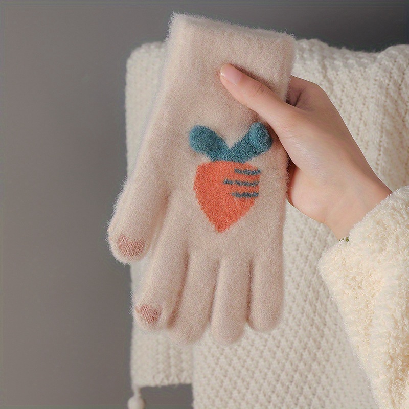 Cute Jacquard Knit Gloves Short - Temu