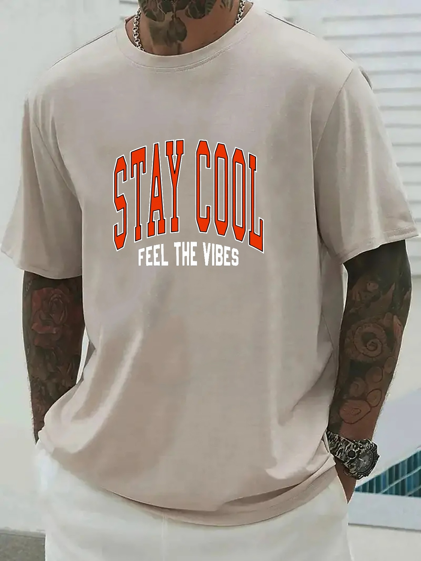 'stay Cool Feel Vibes' Print T Shirt Tees Men Casual Short - Temu Ireland