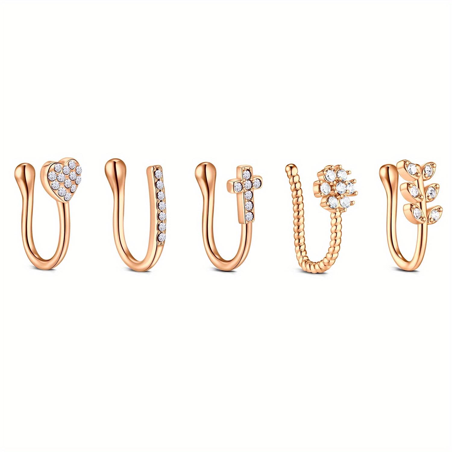 U shaped Nose Ring Set Inlaid Shiny Cz Piercing Love - Temu United Kingdom