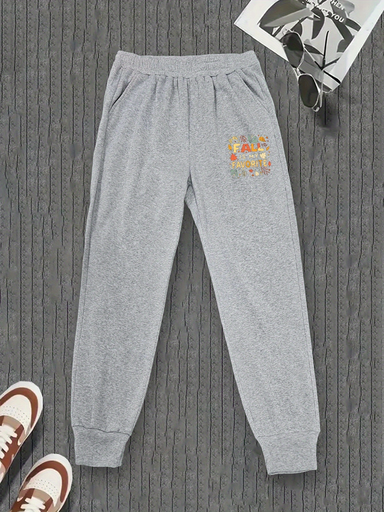 Plus Size Men's Fallen Leaves Graphic Print Sweatpants - Temu New Zealand