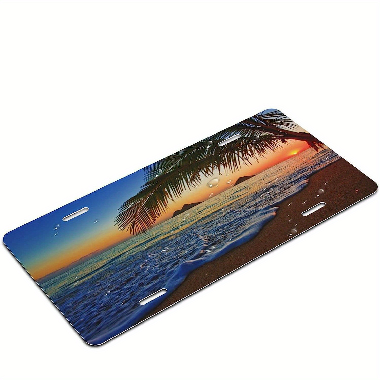 At Beach Hawaii Wavy Ocean Pattern Aluminum Metal License Plate Car Tag ...